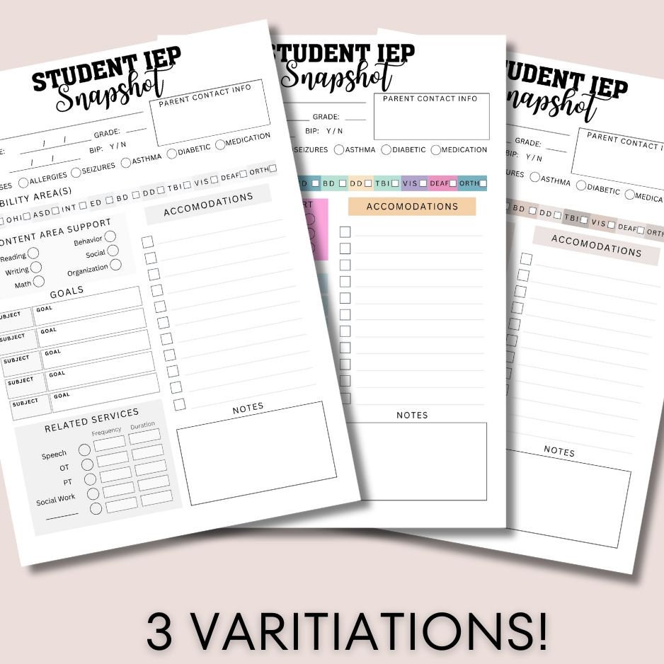 IEP Snapshot Pages: Special Education Digital Printable IEP Summary ...