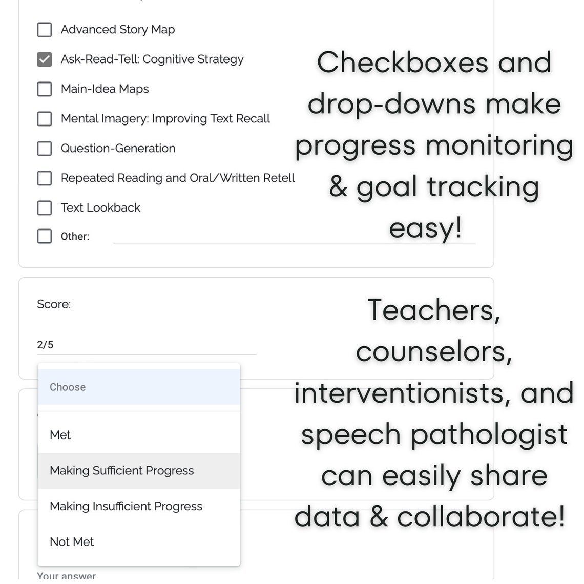 Easy IEP Goals & Progress Monitoring Tracking: Google Forms - Etsy