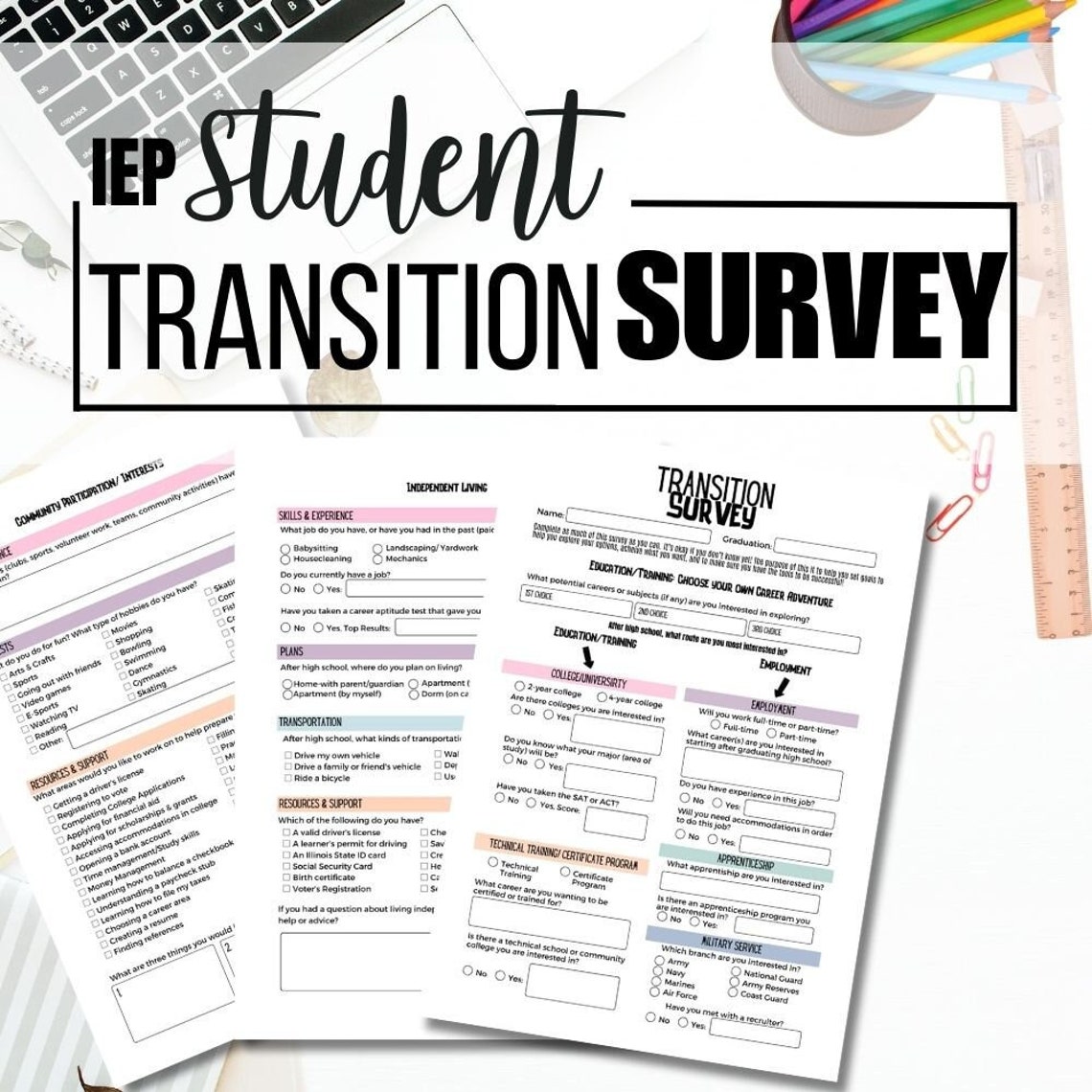 Student IEP Transition Plan Survey, Printable IEP Transition Plan ...
