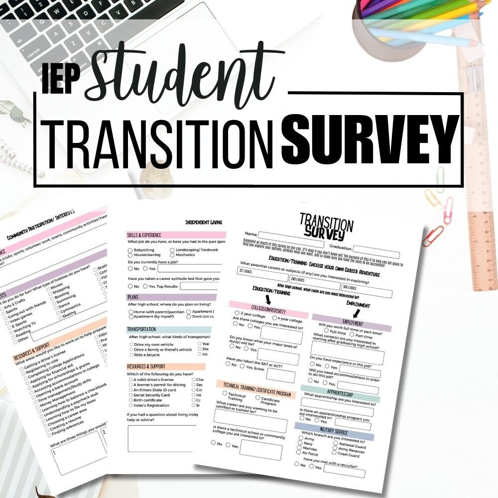 Student IEP Transition Plan Survey, Printable IEP Transition Plan ...