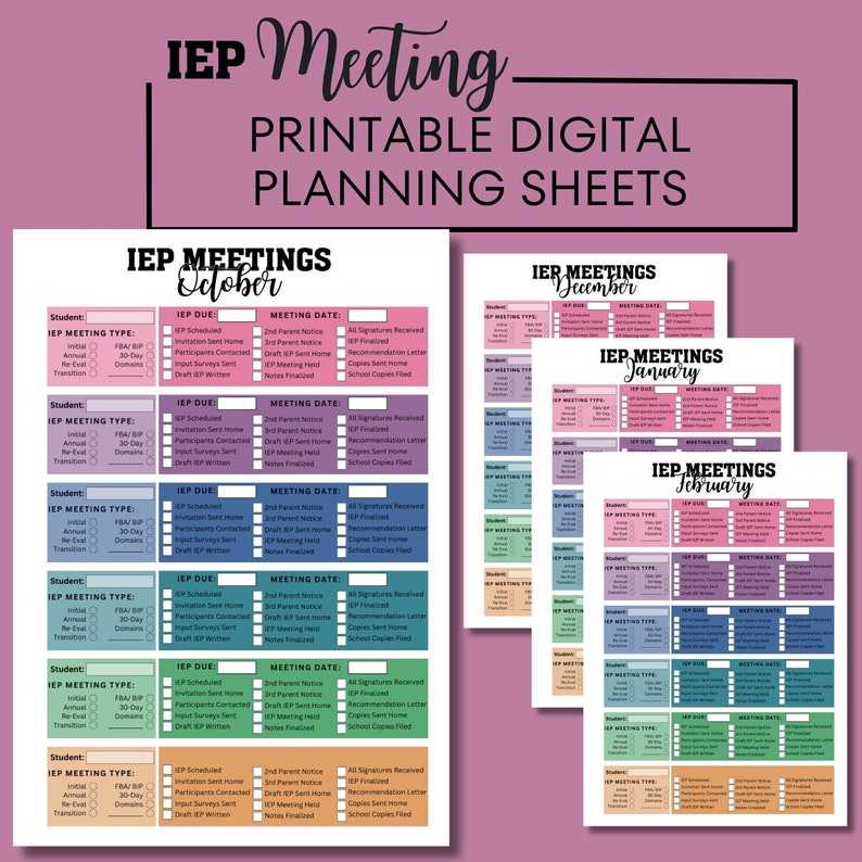 Digital Printable IEP Monthly Planning Sheets for Special Education ...