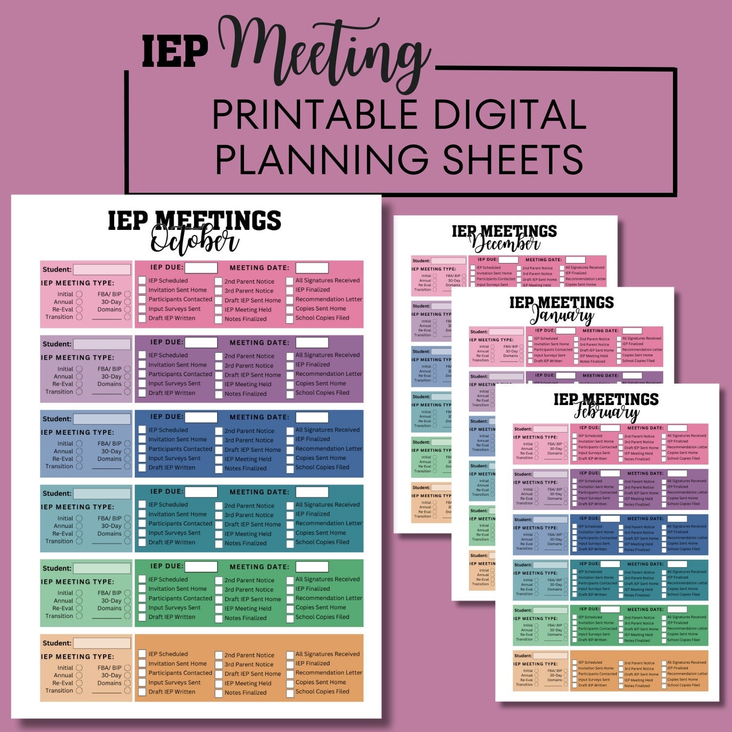 Digital Printable IEP Monthly Planning Sheets for Special Education ...