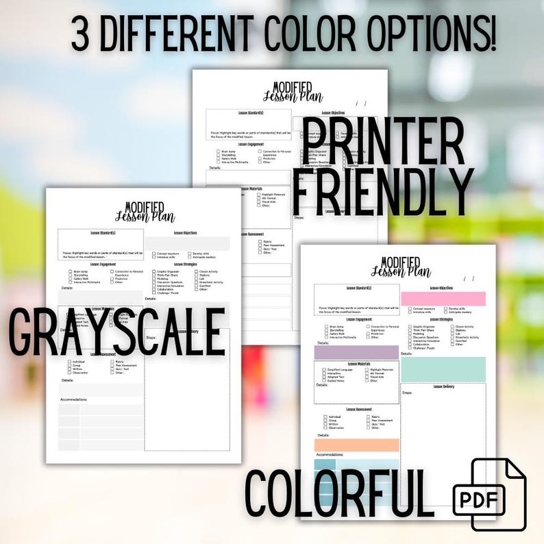 Modified Lesson Plan Template, PDF Format, IEP, 504, Special Education ...