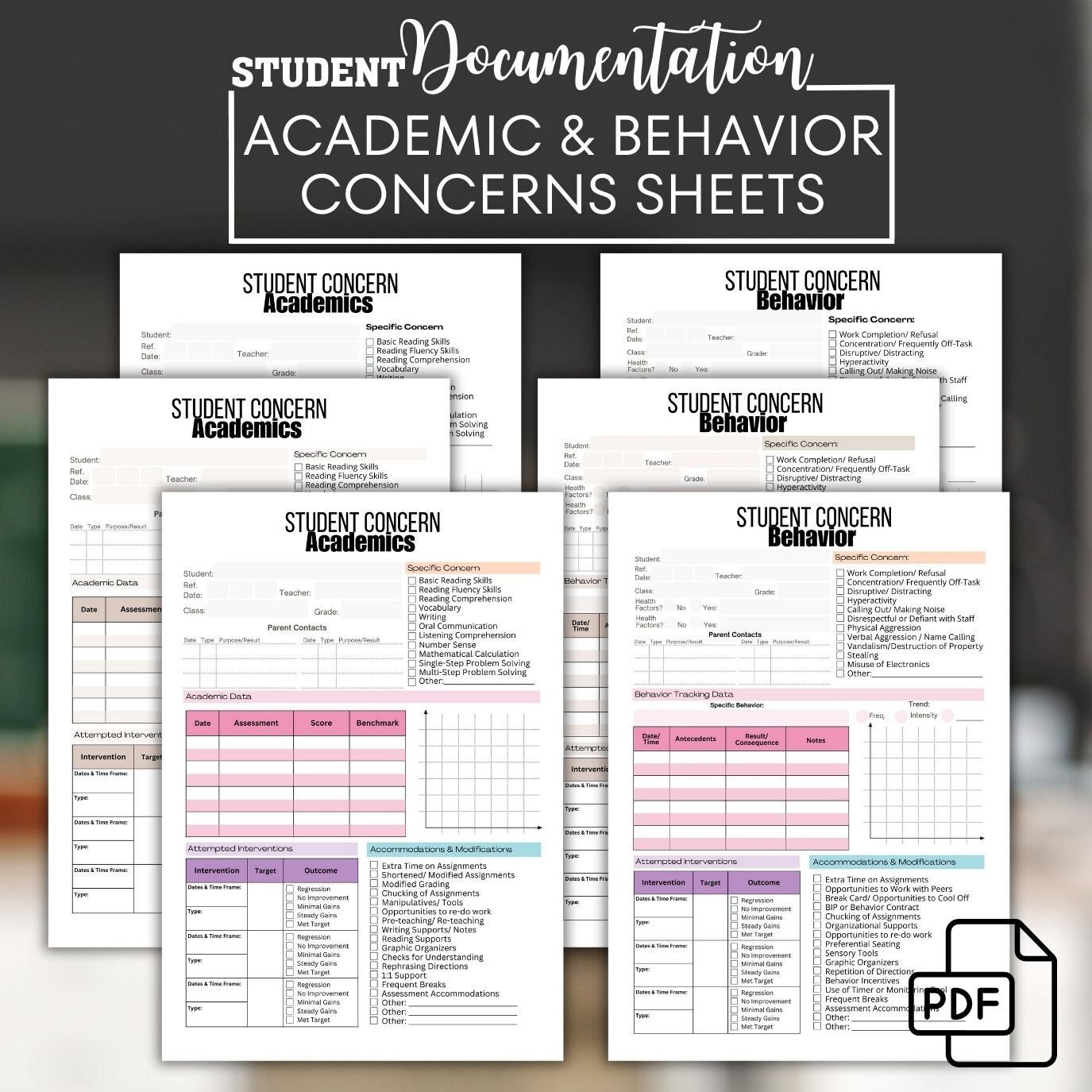 Student Concerns Documentation Sheets: IEP, RTI Interventions (PDF) - Etsy