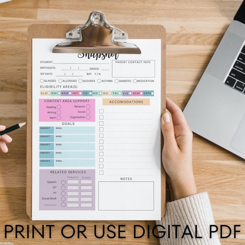 IEP Snapshot Pages: Special Education Digital Printable IEP Summary ...