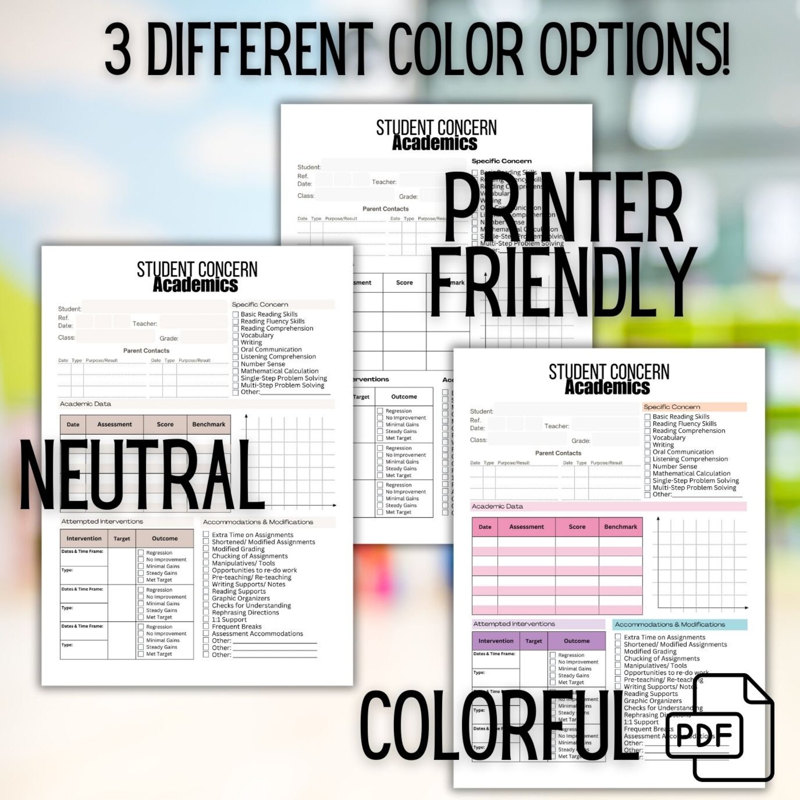 Student Concerns Documentation Sheets: IEP, RTI Interventions (PDF) - Etsy