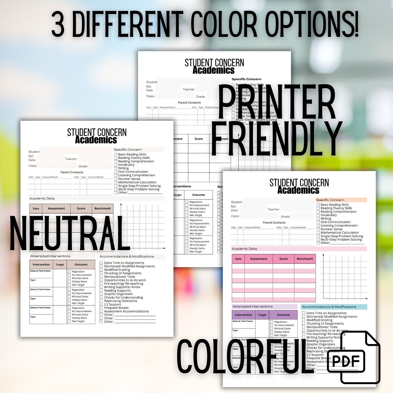 Student Concerns Documentation Sheets: IEP, RTI Interventions (PDF) - Etsy