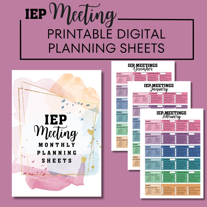 Digital Printable IEP Monthly Planning Sheets for Special Education ...