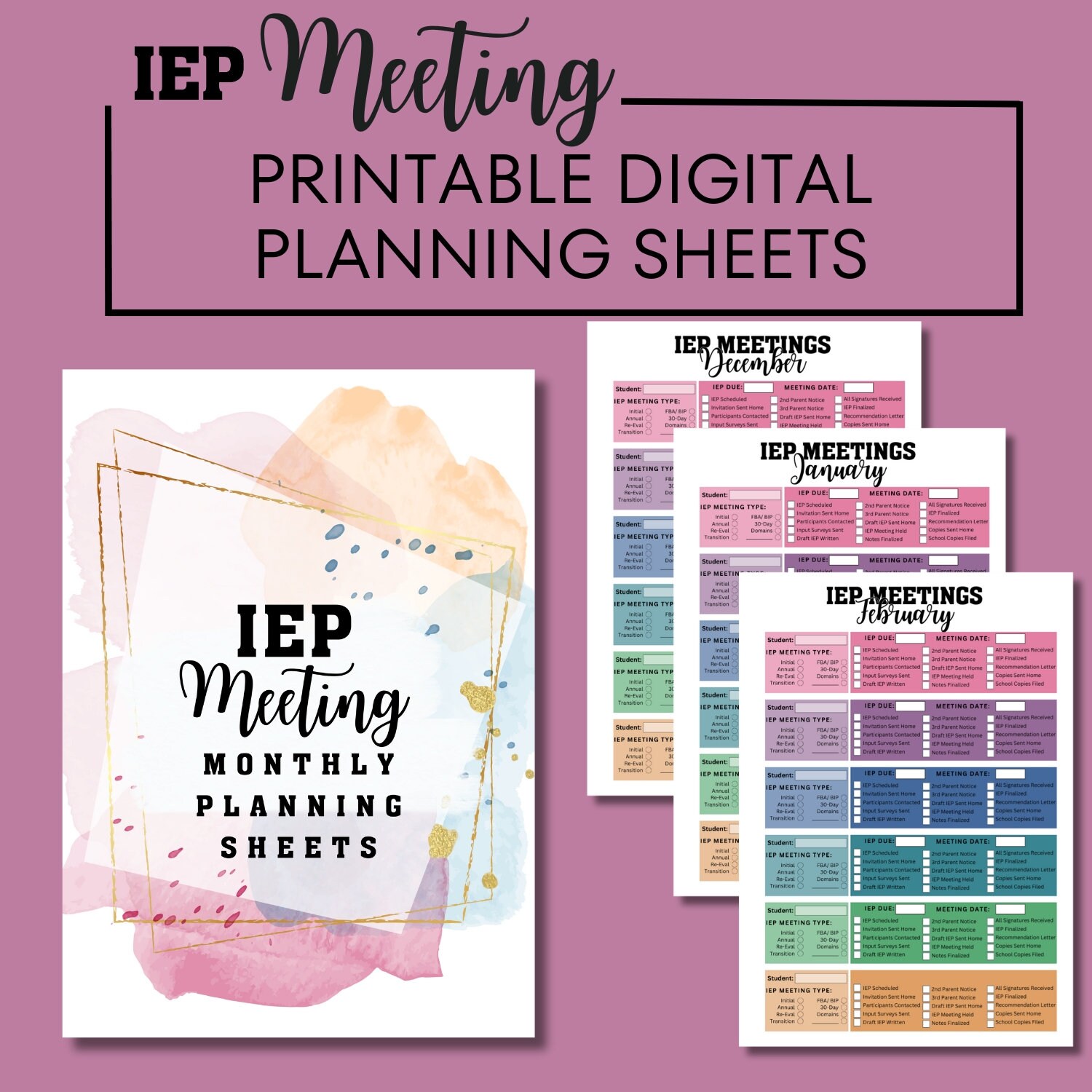 Digital Printable IEP Monthly Planning Sheets for Special Education ...