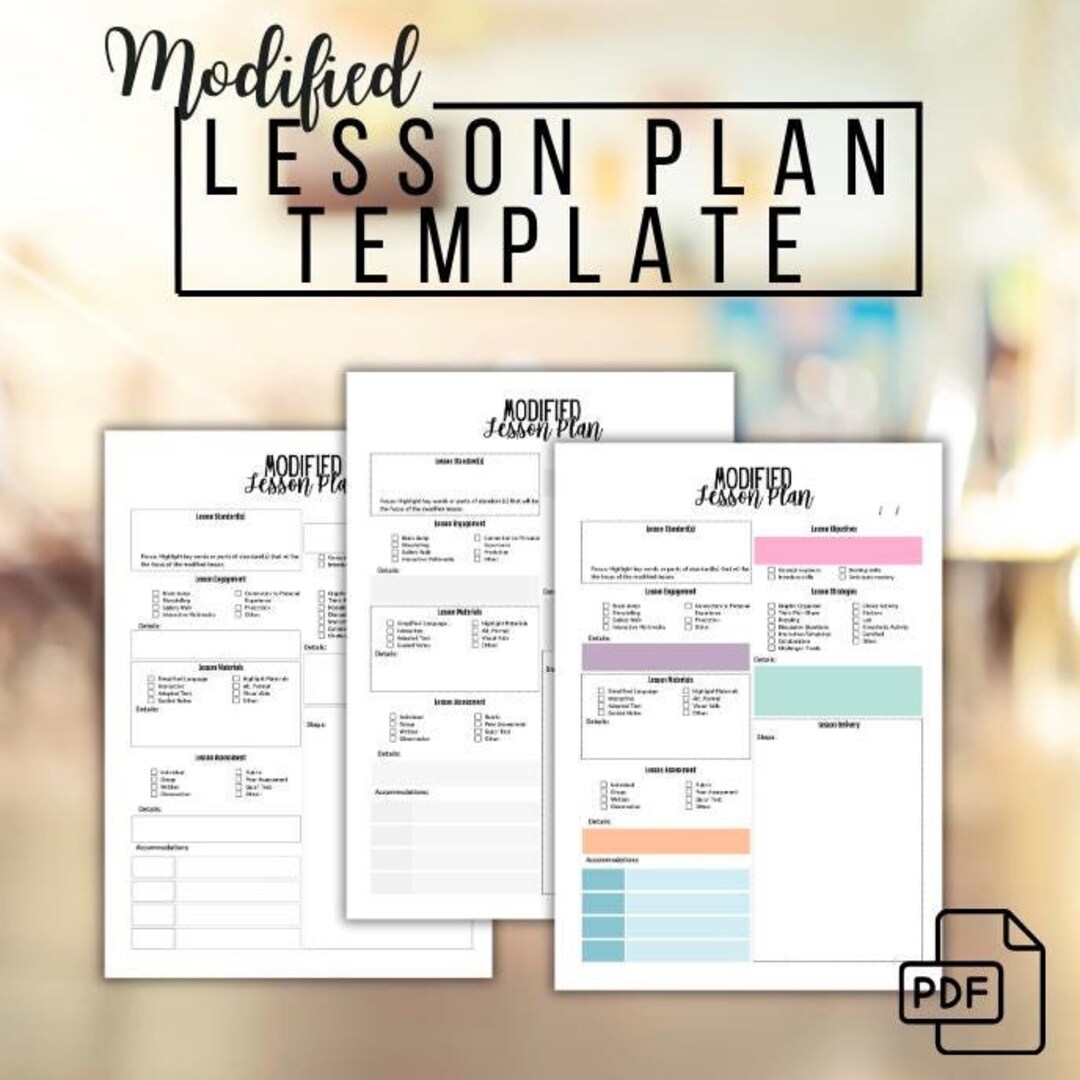 Modified Lesson Plan Template, PDF Format, IEP, 504, Special Education ...