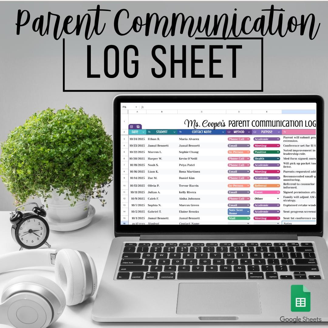 Teacher Communication Log | Editable Google Sheets | Parent Contact ...