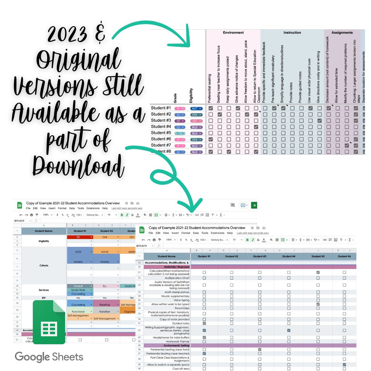 IEP Accommodations Overview Google Sheets | Special Education Tracker ...