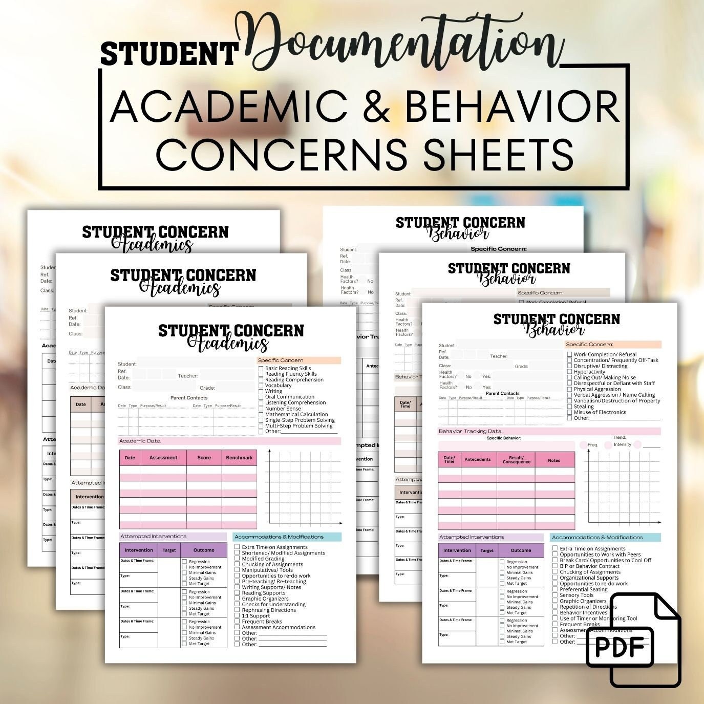 Student Concerns Documentation Sheets: IEP, RTI Interventions (PDF) - Etsy