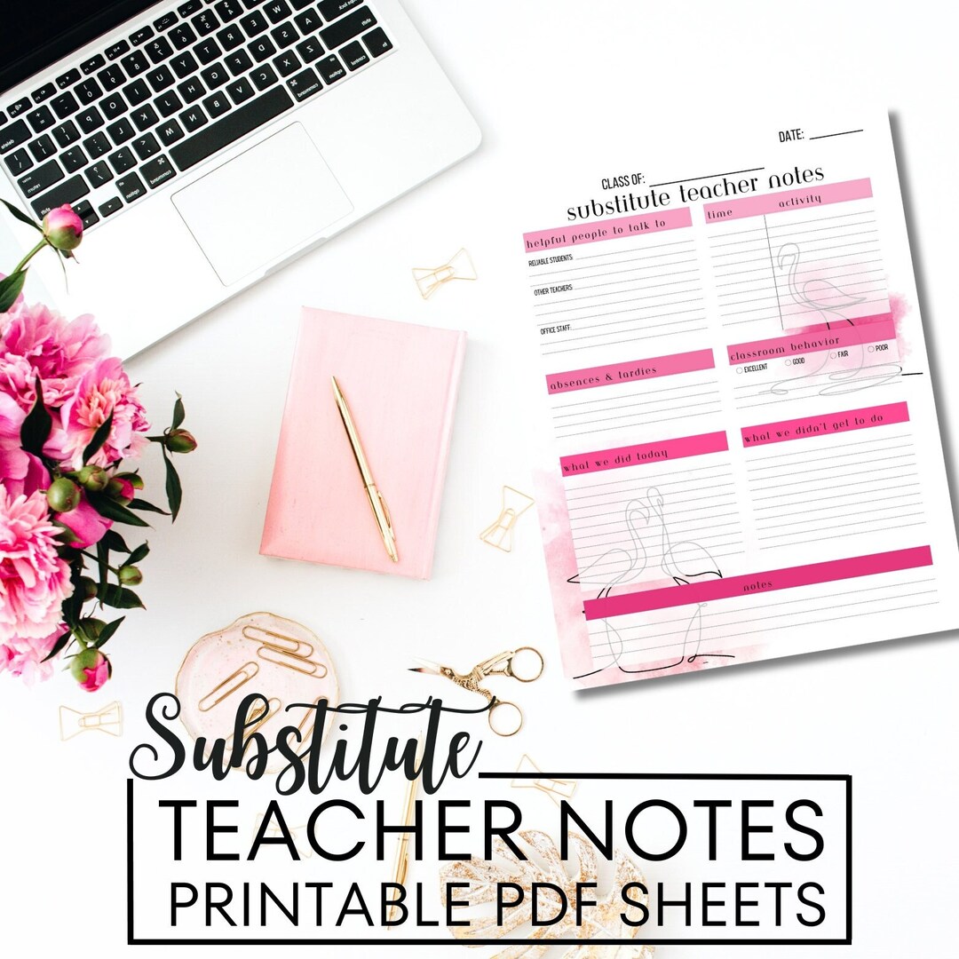 Colorful Substitute Teacher Note Sheets: Flamingo & Rainbow Design (PDF ...
