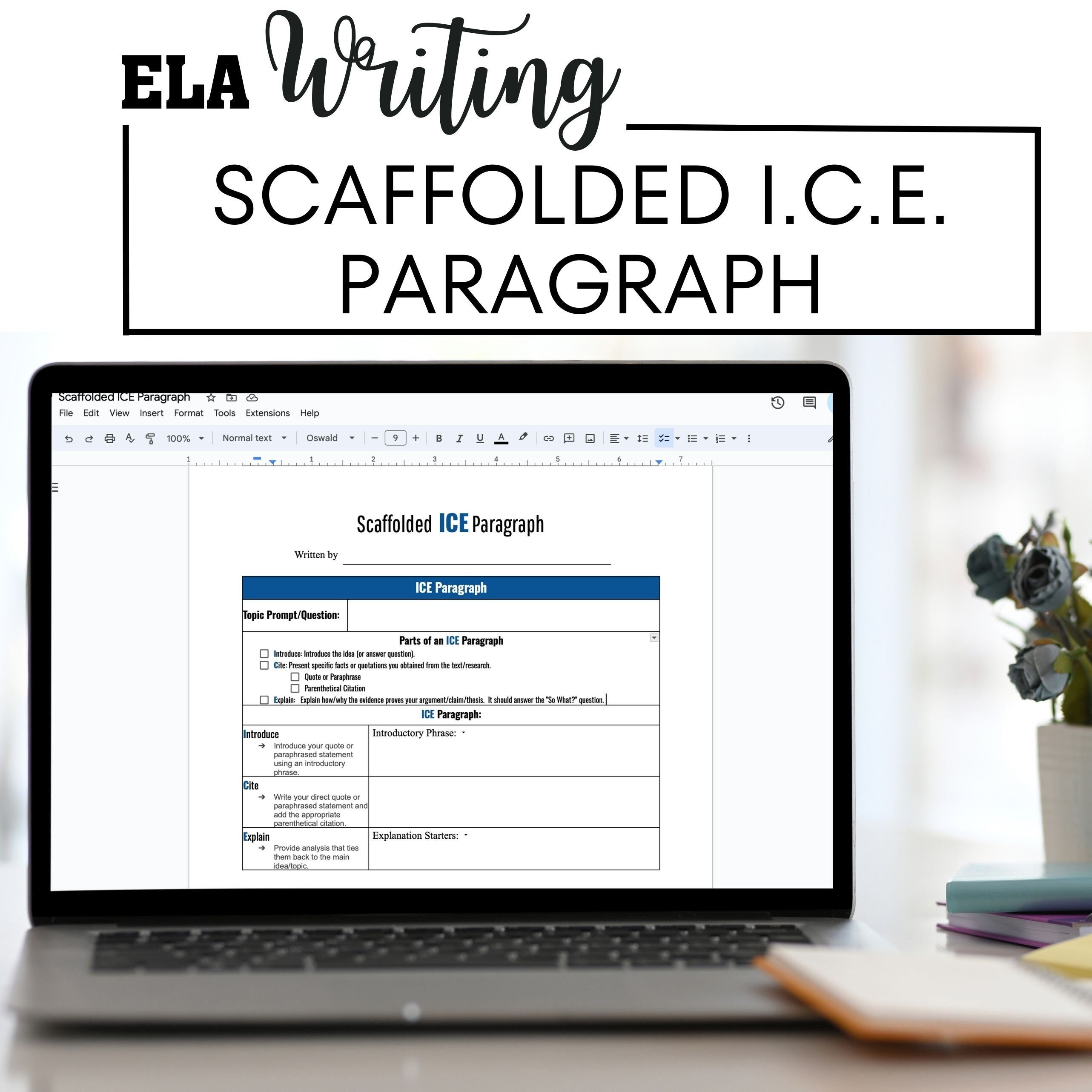 Scaffolded ICE Paragraph Graphic Organizer Writing Supports Google Doc ...