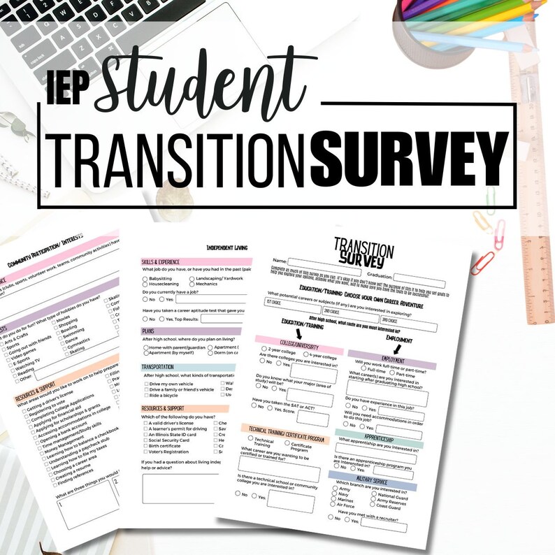 Student IEP Transition Plan Survey, Printable IEP Transition Plan ...
