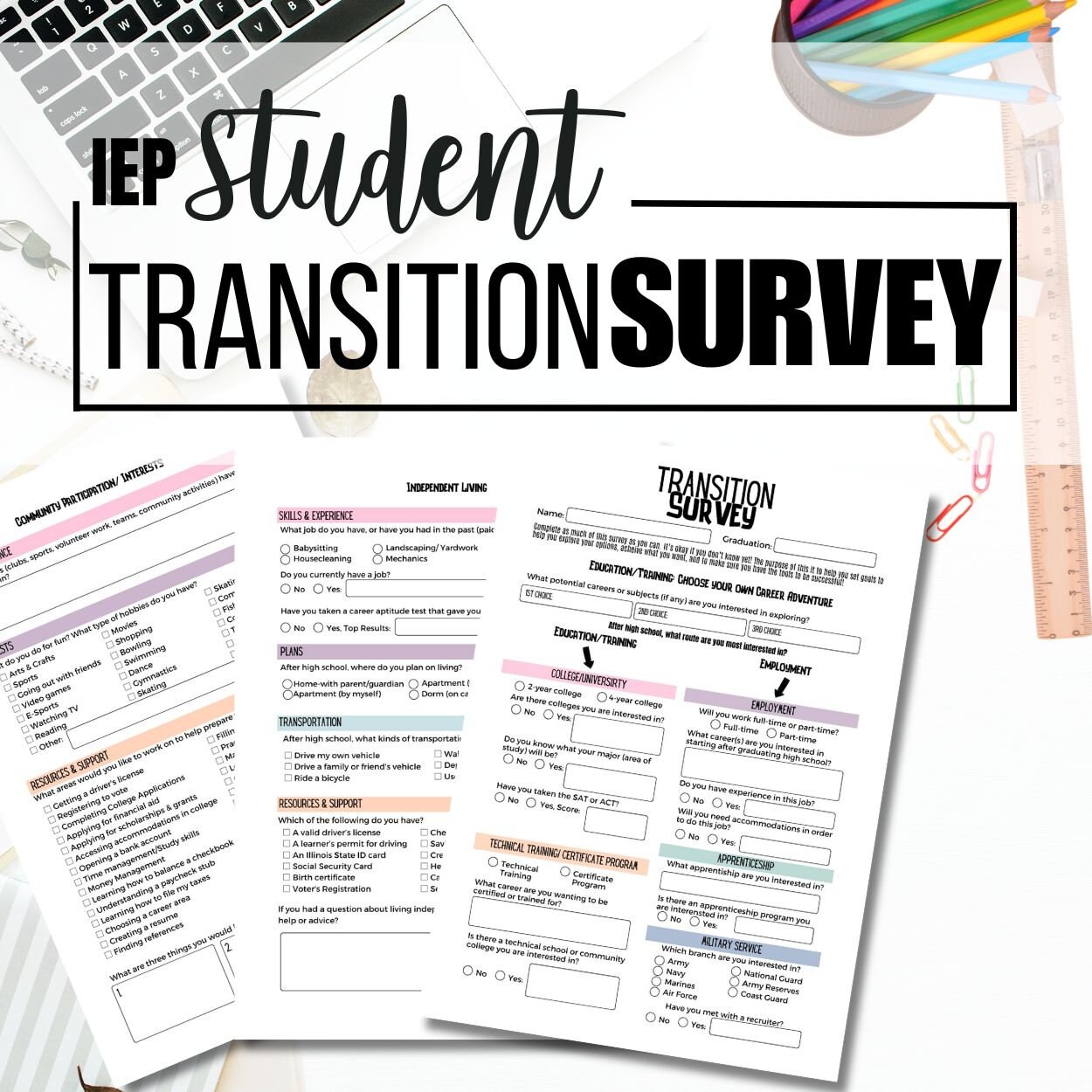 Student IEP Transition Plan Survey, Printable IEP Transition Plan ...