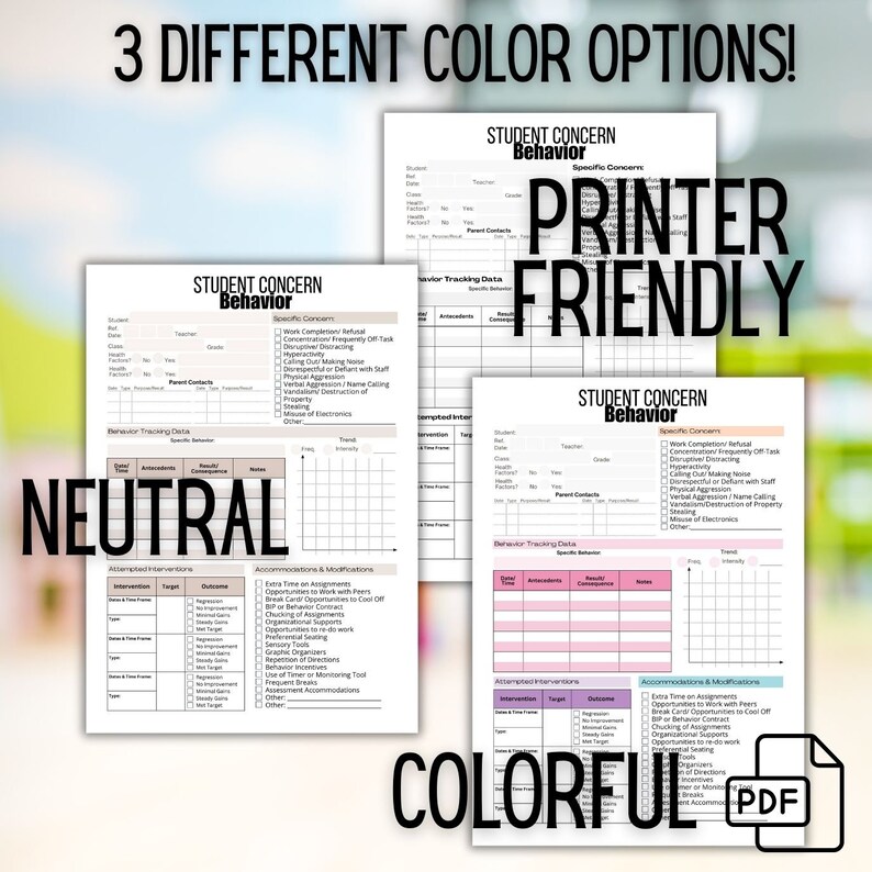Student Concerns Documentation Sheets: IEP, RTI Interventions (PDF) - Etsy