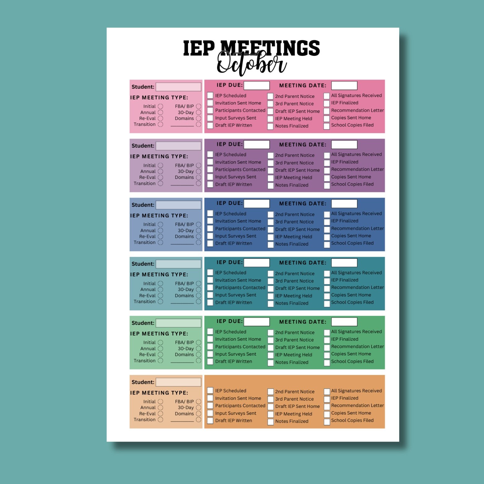 IEP Caseload Planner Digital Special Education Teacher Planning Sheet ...