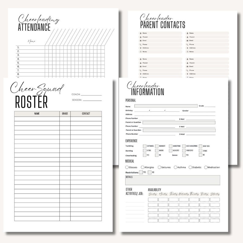 Cheer Coach Planner, Printable Digital Download Planning Sheets - Etsy