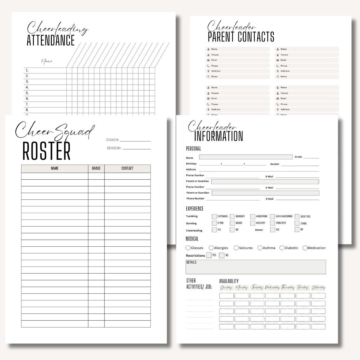 Cheer Coach Planner, Printable Digital Download Planning Sheets - Etsy