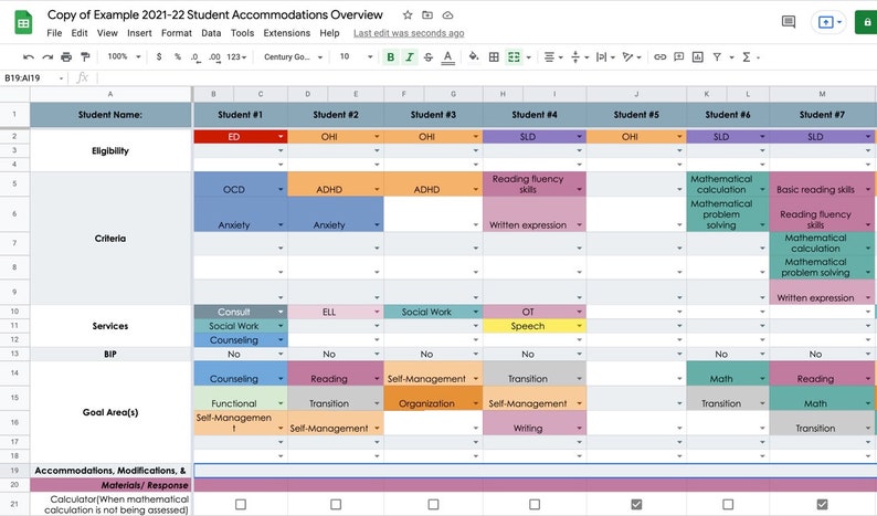 IEP Accommodations Overview: Google Sheets RTI 504 Special Education ...