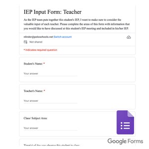 IEP Teacher Input Questionnaire/ Survey (google Form) - Etsy