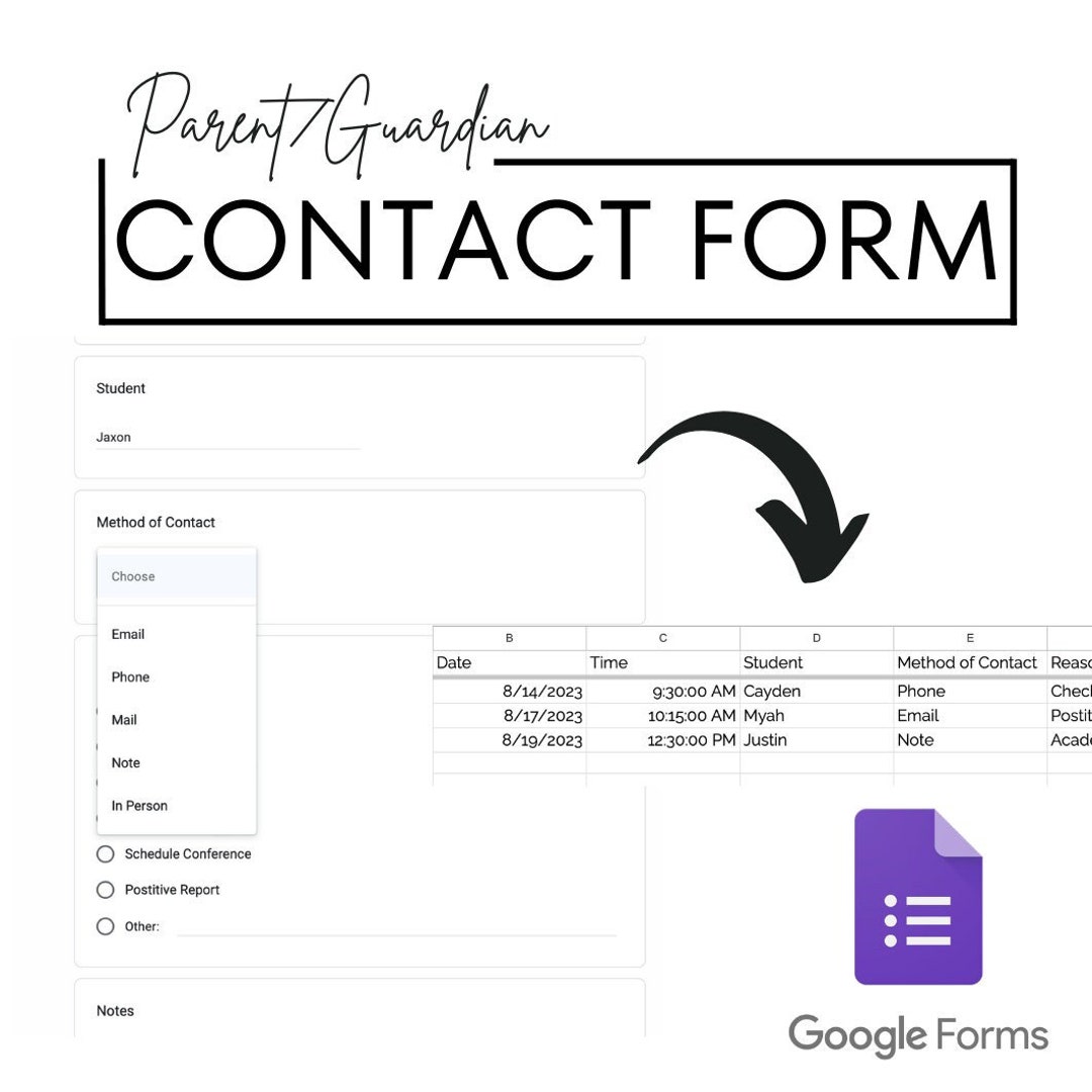 Parent/guardian Contact Form & Log (google Form) - Etsy