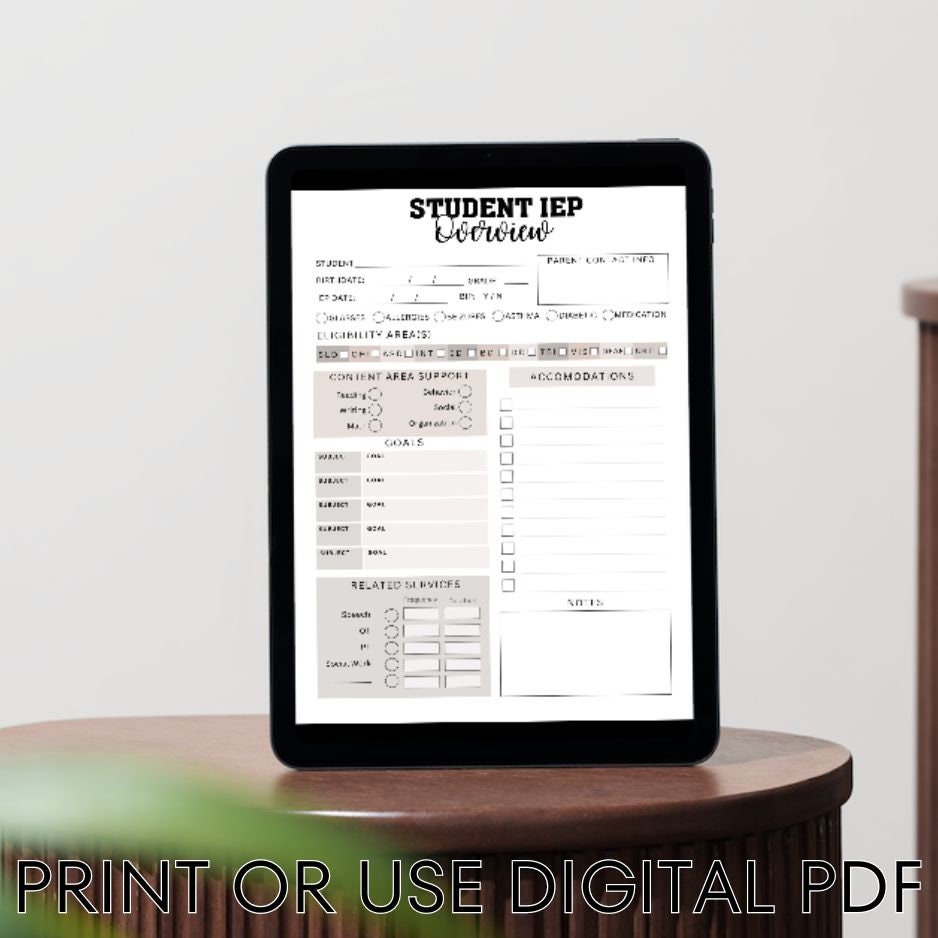 IEP Snapshot Pages: Special Education Digital Printable IEP Summary ...