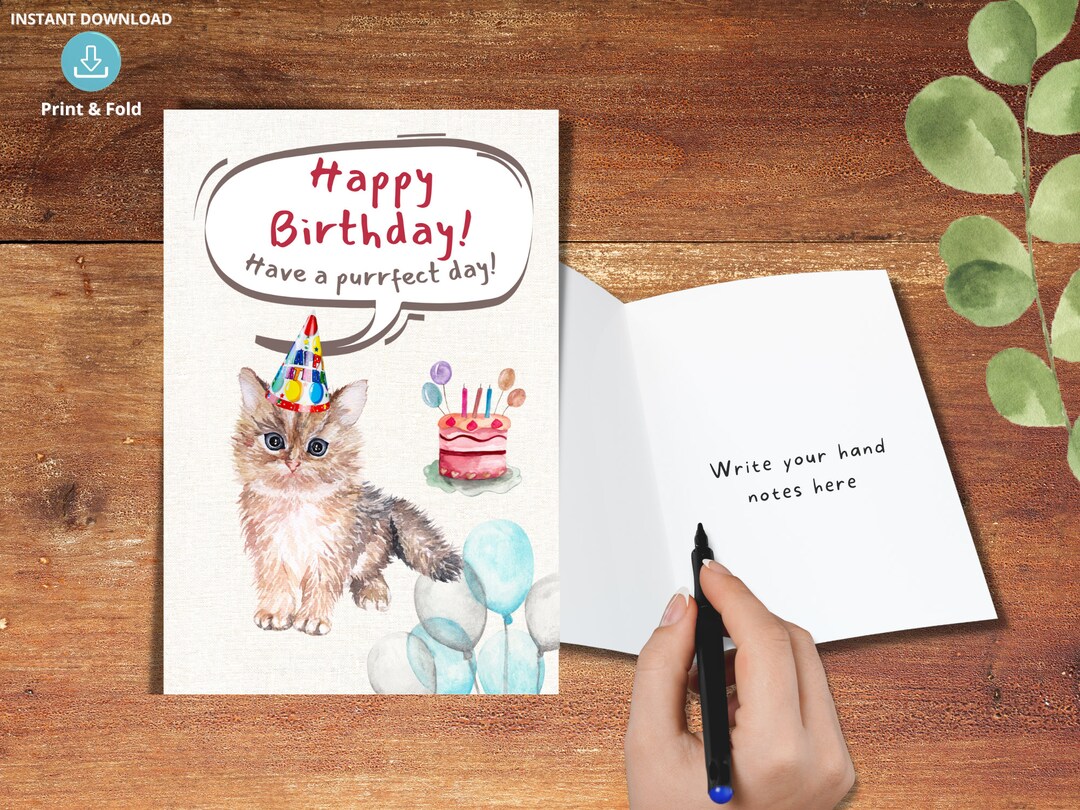 Kids Birthday Card/ Kitten, PRINTABLE/TEXT/EMAIL, Instant Download - Etsy