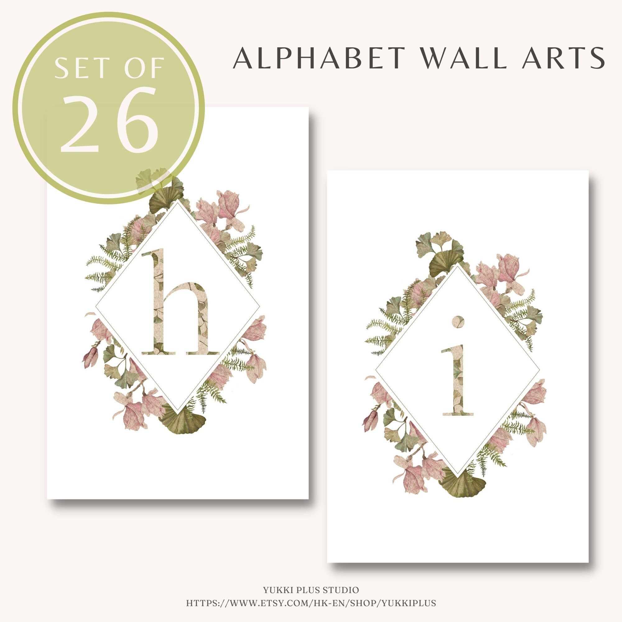 Set of 26 Wall Art Alphabet Alphabet Print Alphabet Art Floral Letter ...