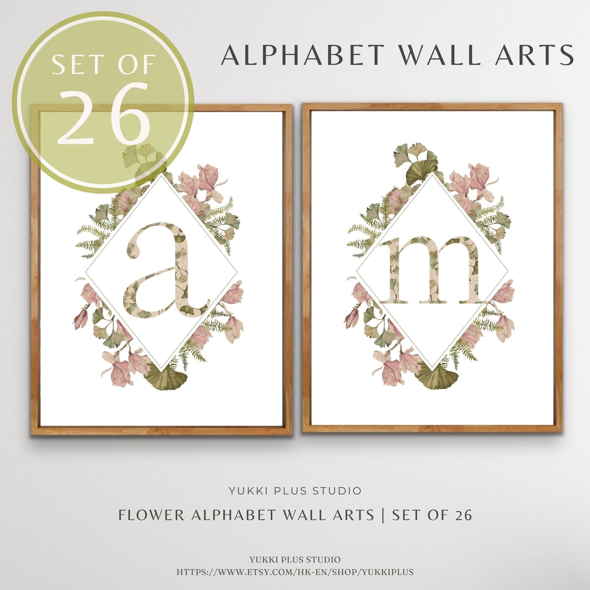 Set of 26 Wall Art Alphabet Alphabet Print Alphabet Art Floral Letter ...