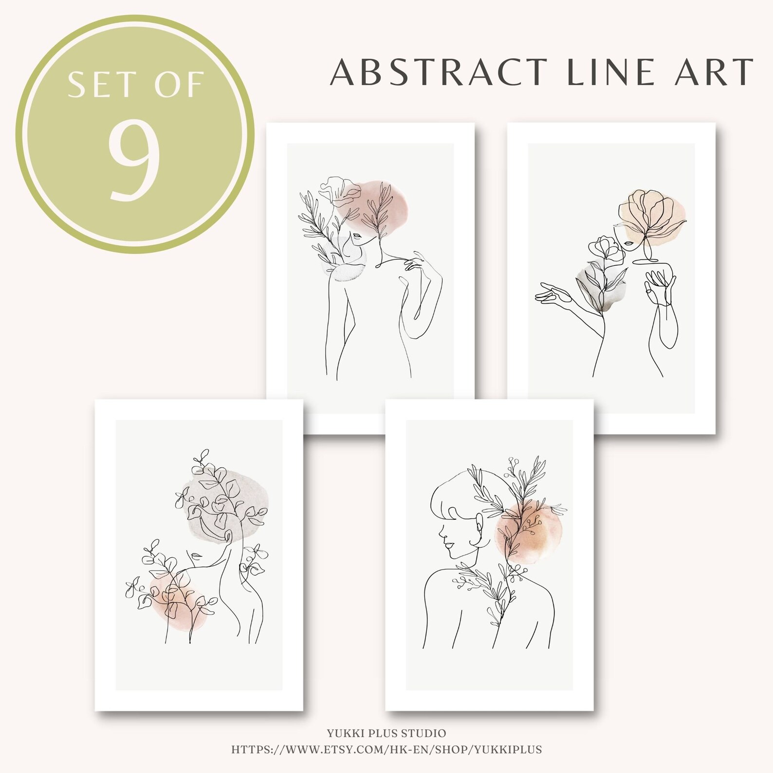 Set of 9 One Line Art Wall Prints | Abstract One Line Art | Abstract ...