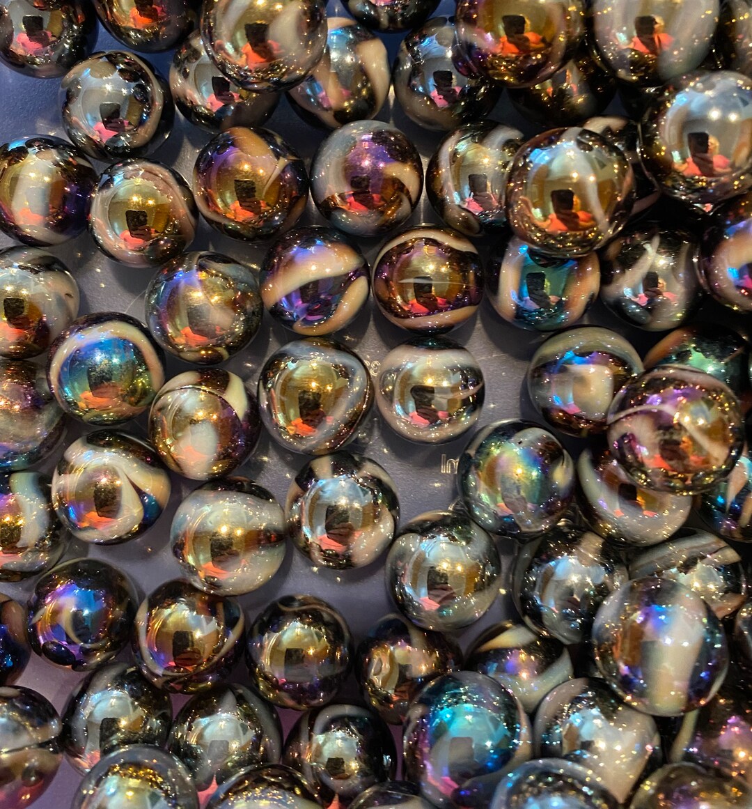 Set of 5 milky Way Mega Marble Glass Marbles, 5/8, Mirror Iridescent W ...