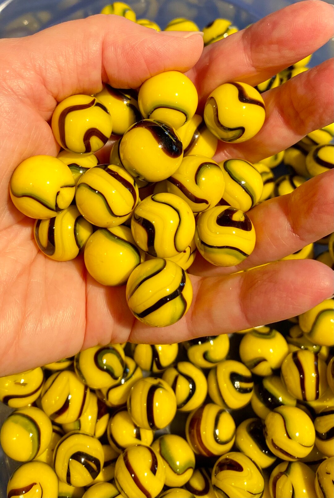 Set of 5 Bumblebee Mega Marble Glass Marbles, 5/8 Yellow With Black ...