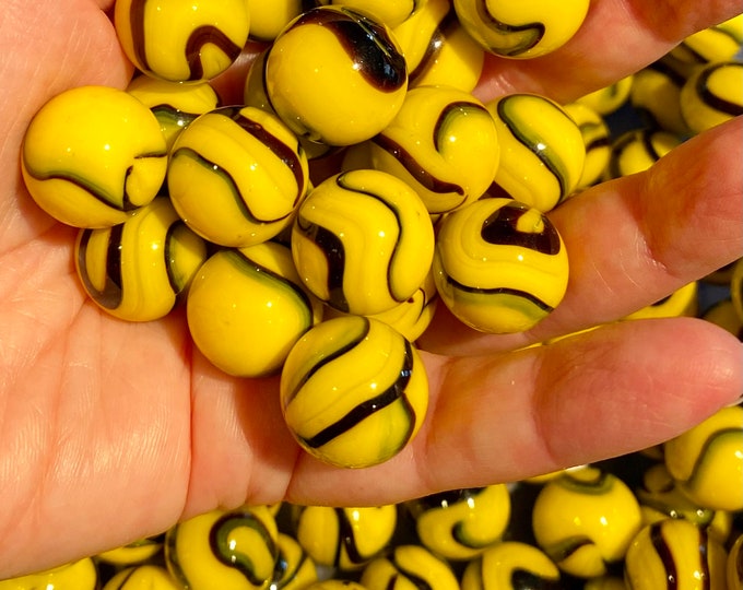 Set of 5 Bumblebee Mega Marble Glass Marbles, 5/8 Yellow With Black ...
