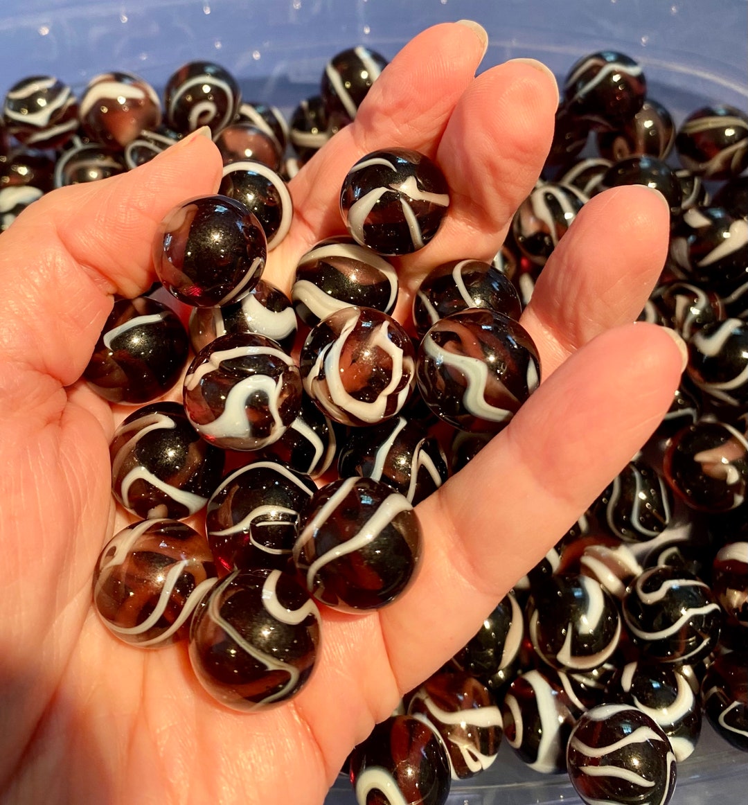 Set of 5 “octopus” Glass Mega Marbles 5/8” 16mm, Clear Purple With ...