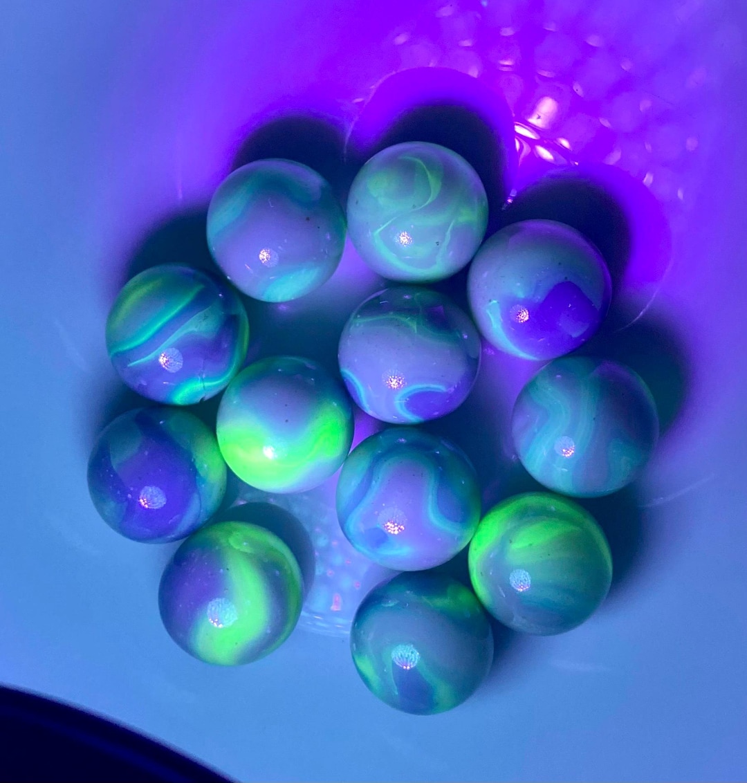 Spring Special! 6 UV Reactive Premium 3/4” 19mm Jabo Glower Marbles ...