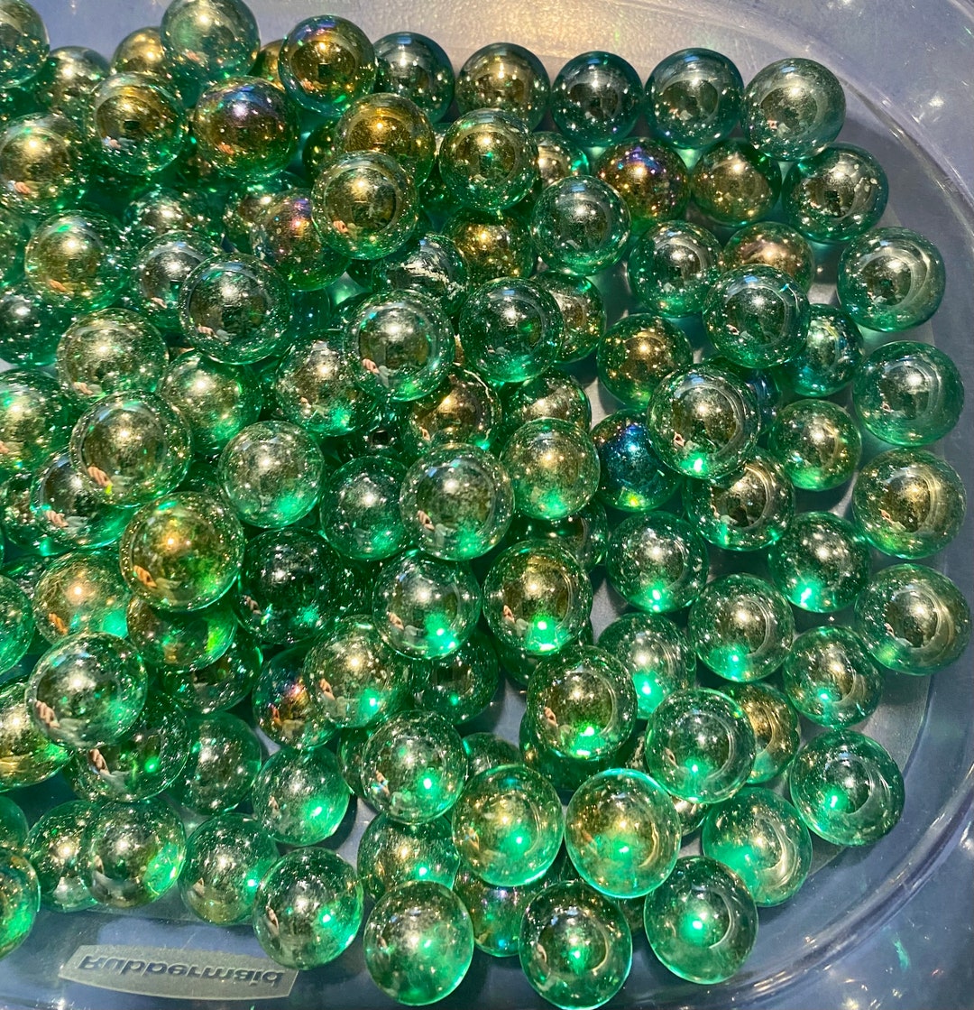 Luster Green Clear Marbles, 50, 100 or 200 Champion Iridescent Clearie ...