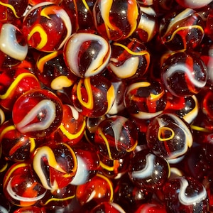 New for 2023 Set of 5 fire Mega Marble Glass Marbles, 5/8, Clear Red ...