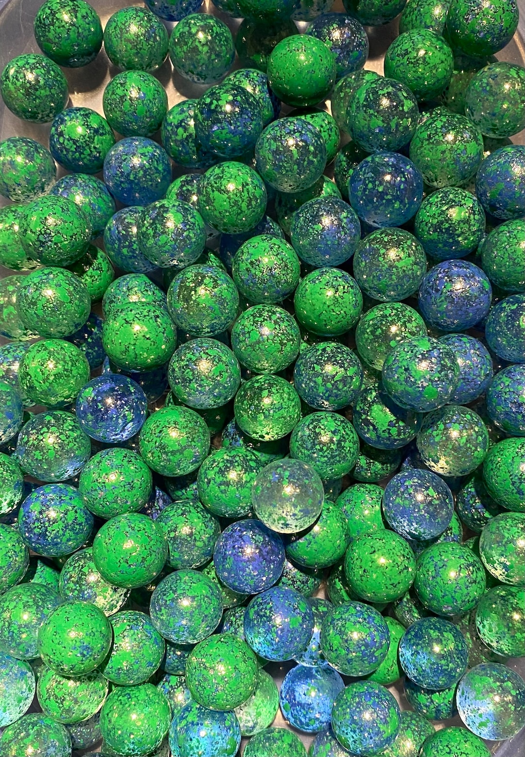 Set of 5 “earth” Mega Marble Glass Marbles, 5/8” (16mm), Clear W/ Blue ...