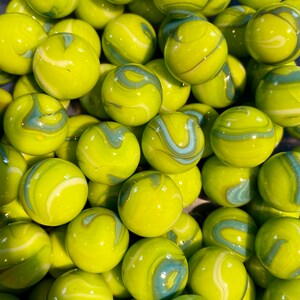 Troll 5/8 Set of Five Mega Marble Glass Marbles, Lime Green With Aqua ...