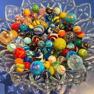 Troll 5/8 Set of Five Mega Marble Glass Marbles, Lime Green With Aqua ...