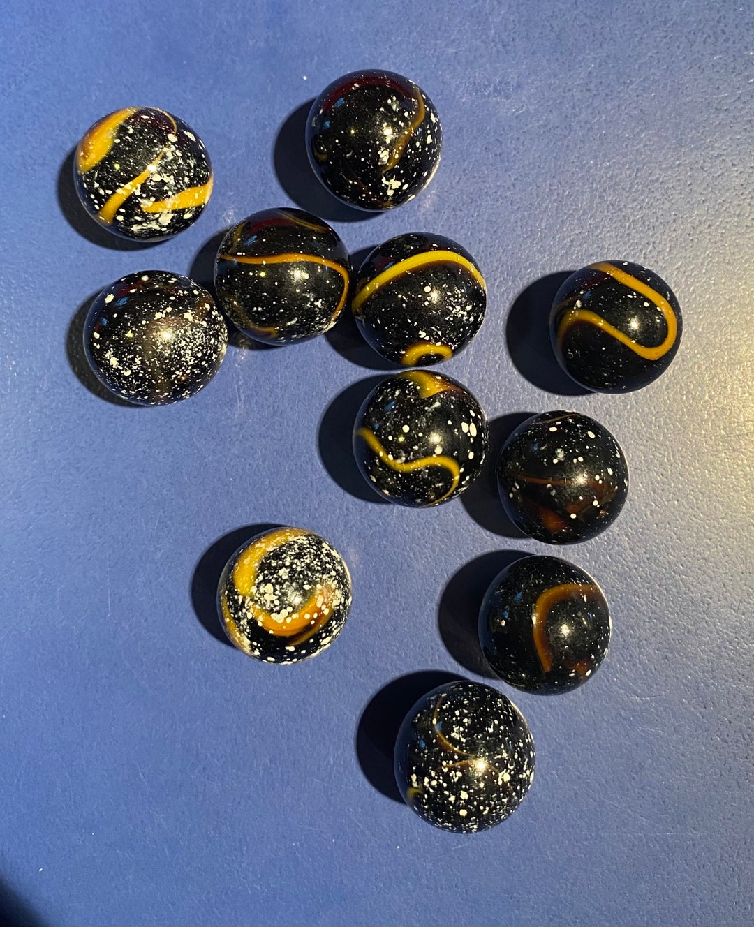 Retired Rare Shooting Star Set of 5 16mm Glass Mega Marbles, Black With ...