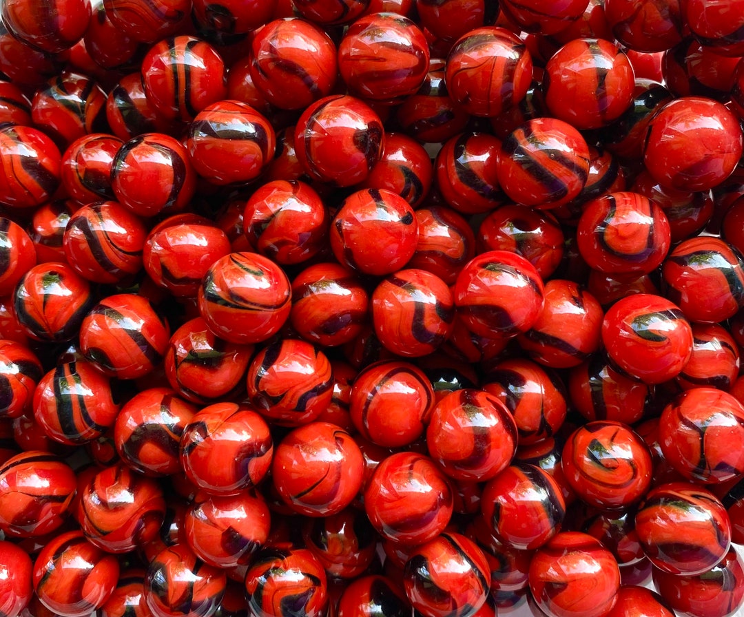 Set of 5 “ladybug” Mega Marble Glass Marbles, 5/8” (16mm), Red With ...
