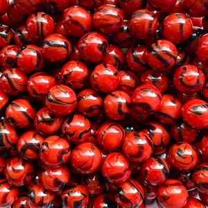 Set of 5 “ladybug” Mega Marble Glass Marbles, 5/8” (16mm), Red With ...