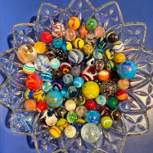 Set of 5 or 10 serpent Mega Marble Glass Marbles, 5/8 16mm, Blue W ...