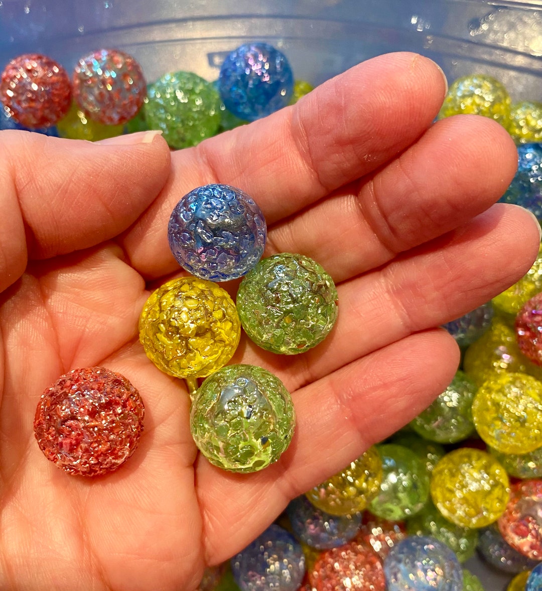 Set of 5 “stardust” Mega Marble Glass Marbles, 5/8”, Clear Iridescent ...