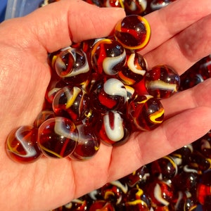New for 2023 Set of 5 fire Mega Marble Glass Marbles, 5/8, Clear Red ...