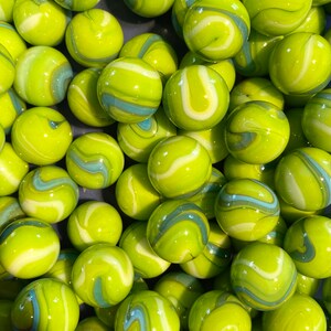Troll 5/8 Set of Five Mega Marble Glass Marbles, Lime Green With Aqua ...